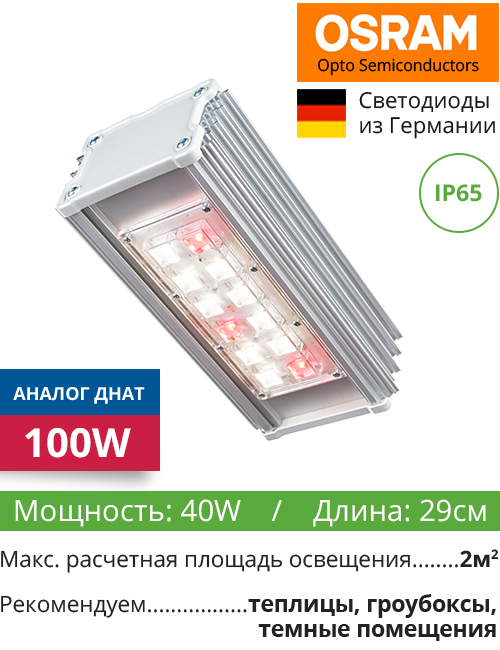 GT PRO (Full spectrum) 40W Фитосветильник мощностью 40W для досветки ...